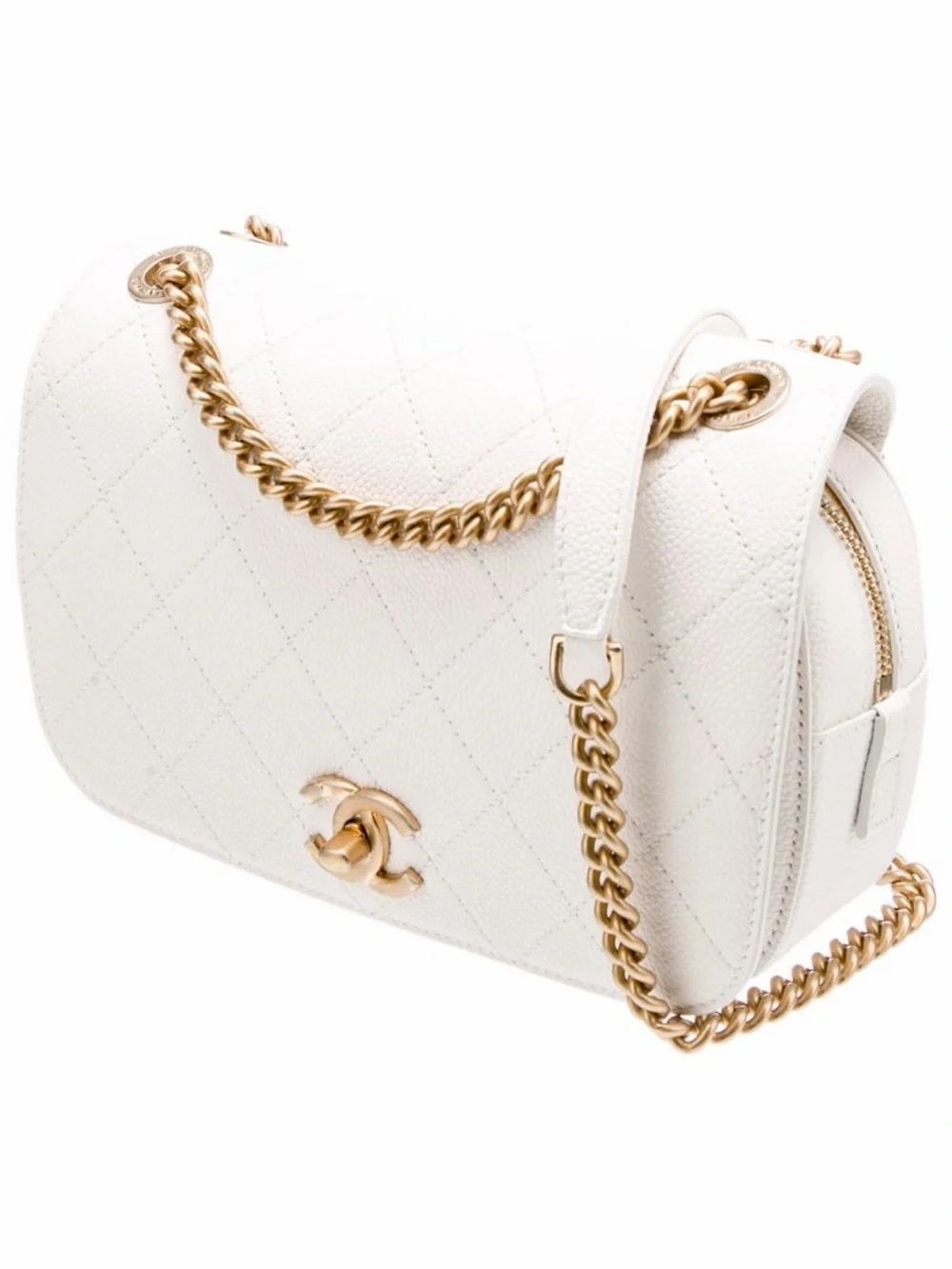 CHANEL | Bags | Chanel White Quilted Shoulder Bag With Gold Chain And ...